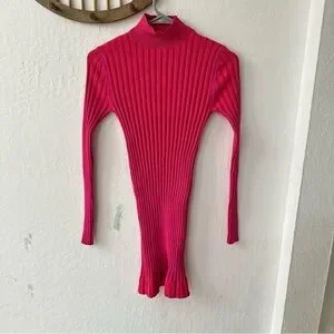 Zara | Dresses | Zara Two Tone Pink Orange Ribbed Knit Bodycon Mock ...
